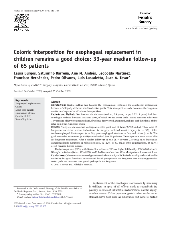 (PDF) Colonic interposition for esophageal replacement in children ...