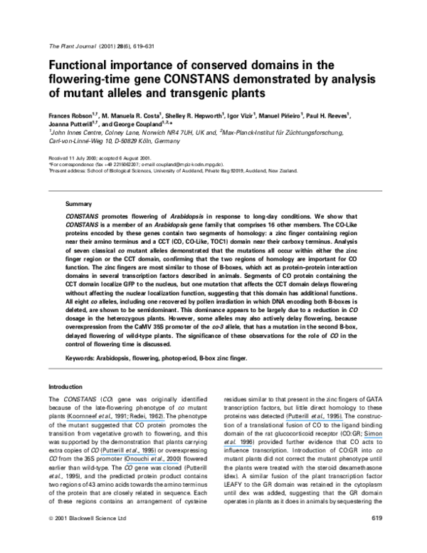 (PDF) Functional importance of conserved domains in the flowering-time ...