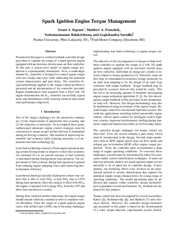 (PDF) Spark ignition engine torque management
