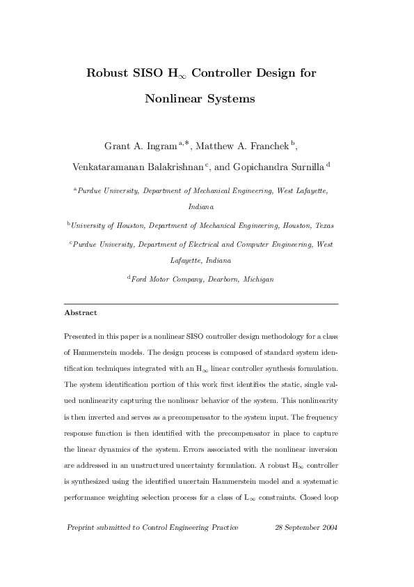 (PDF) Robust SISO controller design for nonlinear systems