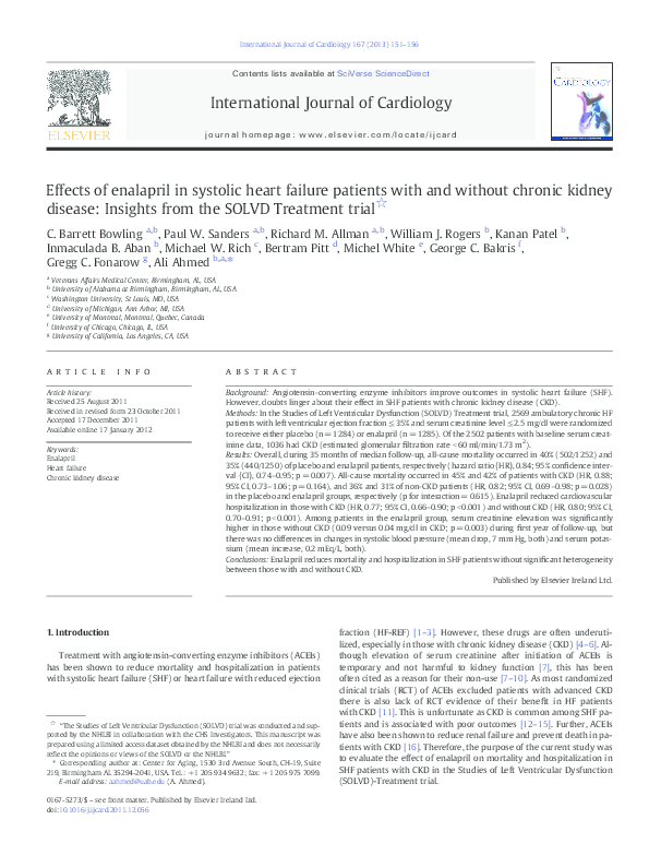 (PDF) Effects of enalapril in systolic heart failure patients with and without chronic kidney ...