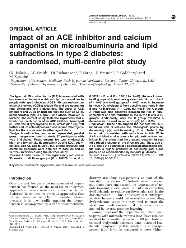 (PDF) Impact of an ACE inhibitor and calcium antagonist on ...