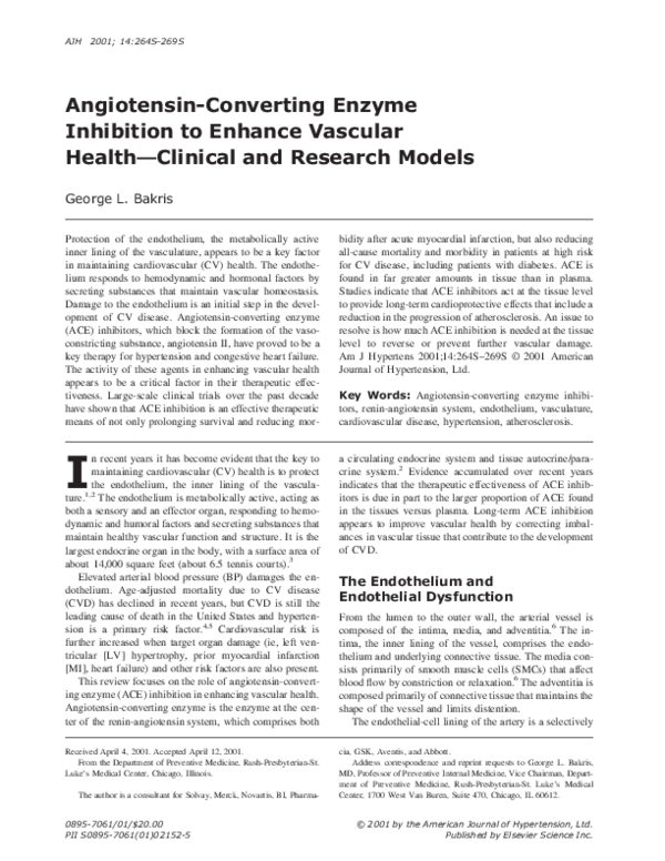 (PDF) Angiotensin-converting enzyme inhibition to enhance vascular ...
