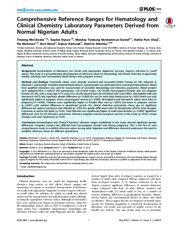 (PDF) Comprehensive Reference Ranges for Hematology and Clinical ...