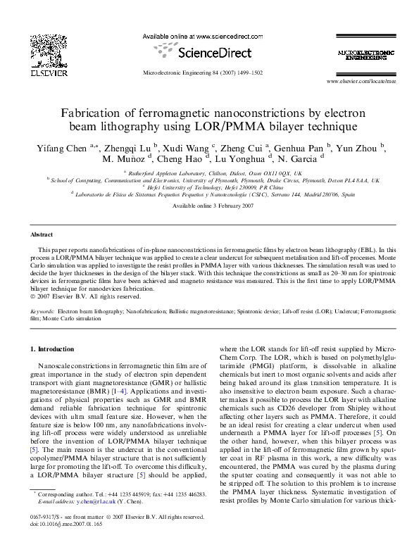 (PDF) Fabrication of Ferromagnetic Nanoconstrictions by Electron Beam ...