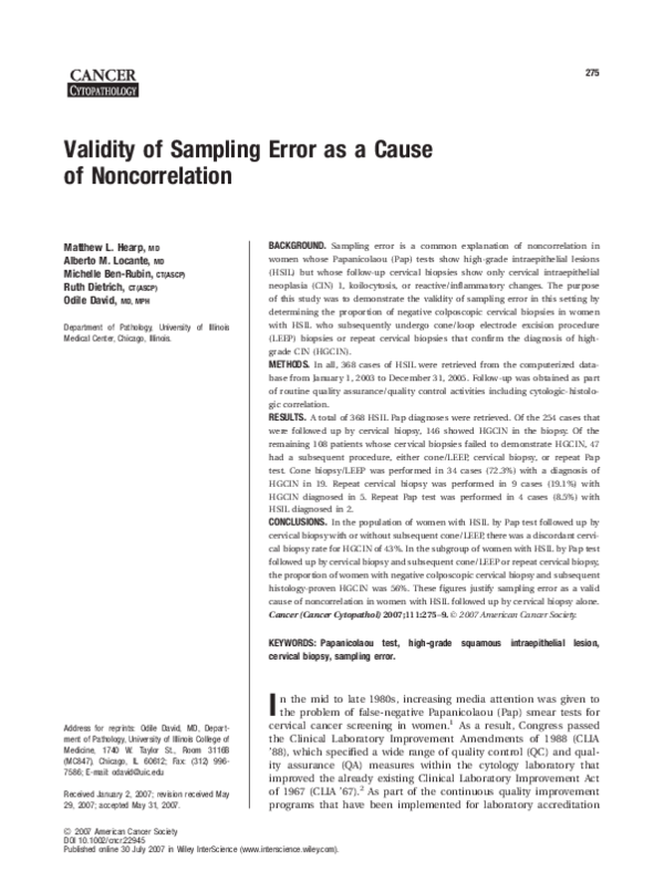 (PDF) Validity of sampling error as a cause of noncorrelation