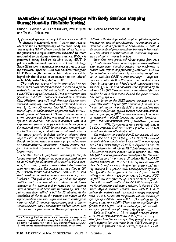 (PDF) Evaluation of vasovagal syncope with body surface mapping during ...