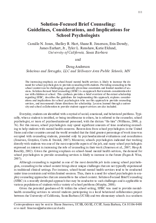 (PDF) Solution-Focused Brief Counseling: Guidelines, Considerations ...
