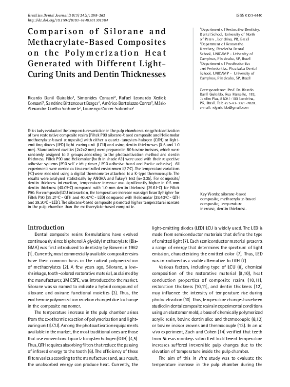 (PDF) Comparison of Silorane and Methacrylate-Based Composites on the ...