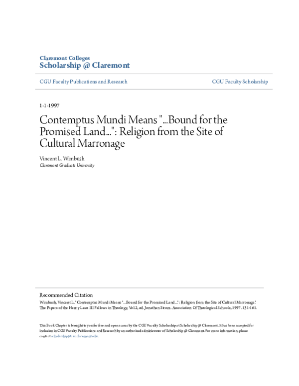 (PDF) Contemptus Mundi Means "...Bound for the Promised Land ...
