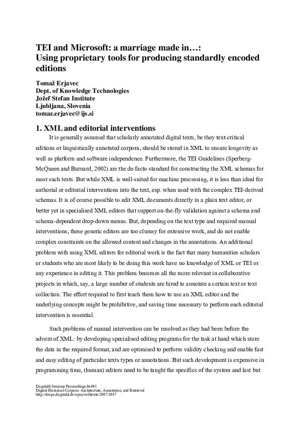 (PDF) TEI and Microsoft: a marriage made in