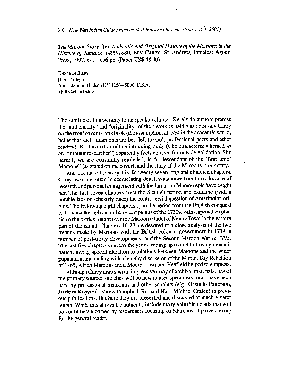 (PDF) Review of "The Maroon Story: The Authentic and Original History ...