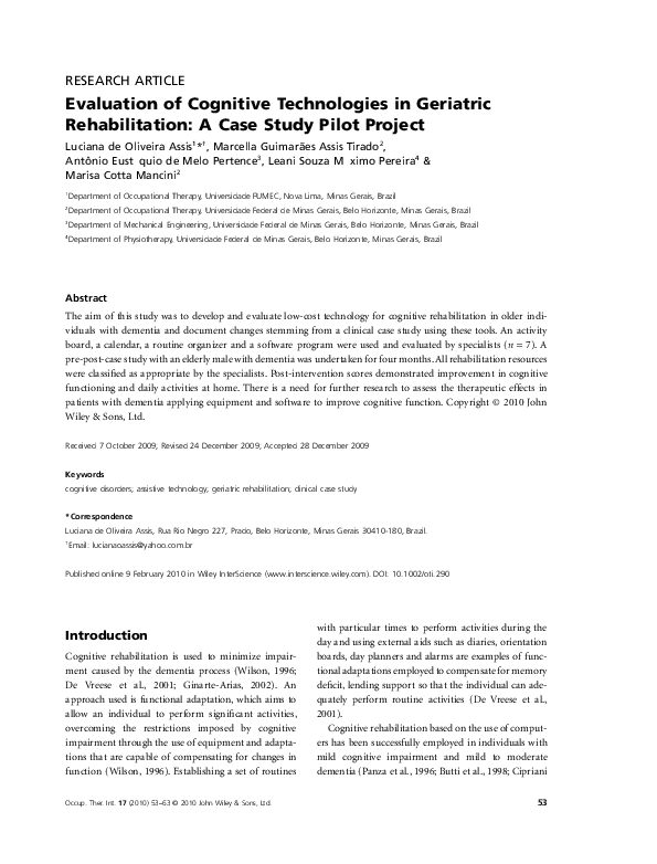 (PDF) Evaluation of cognitive technologies in geriatric rehabilitation ...