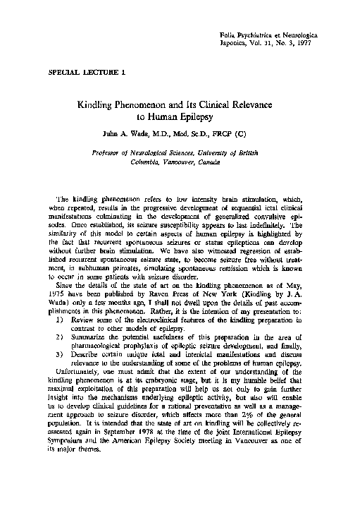 (PDF) Kindling Phenomenon and Its Clinical Relevance to Human Epilepsy