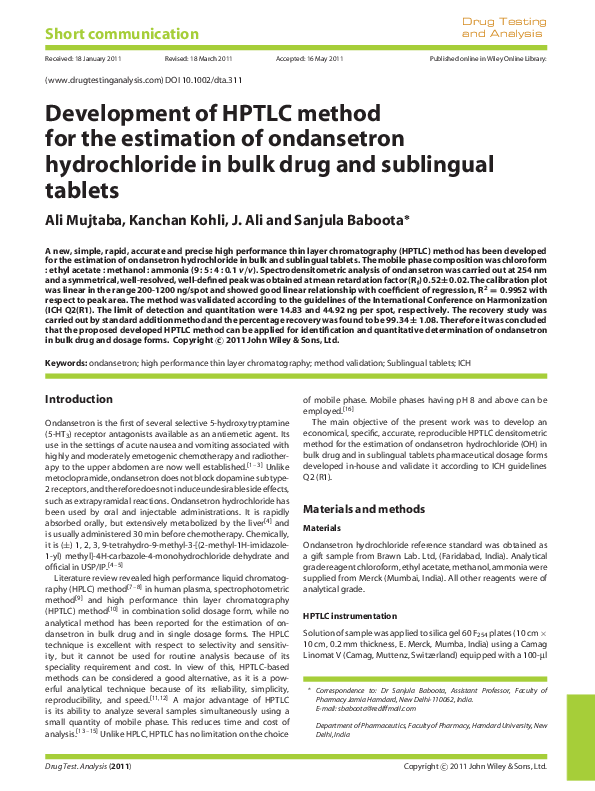 (PDF) Development of HPTLC method for the estimation of ondansetron hydrochloride in bulk drug ...