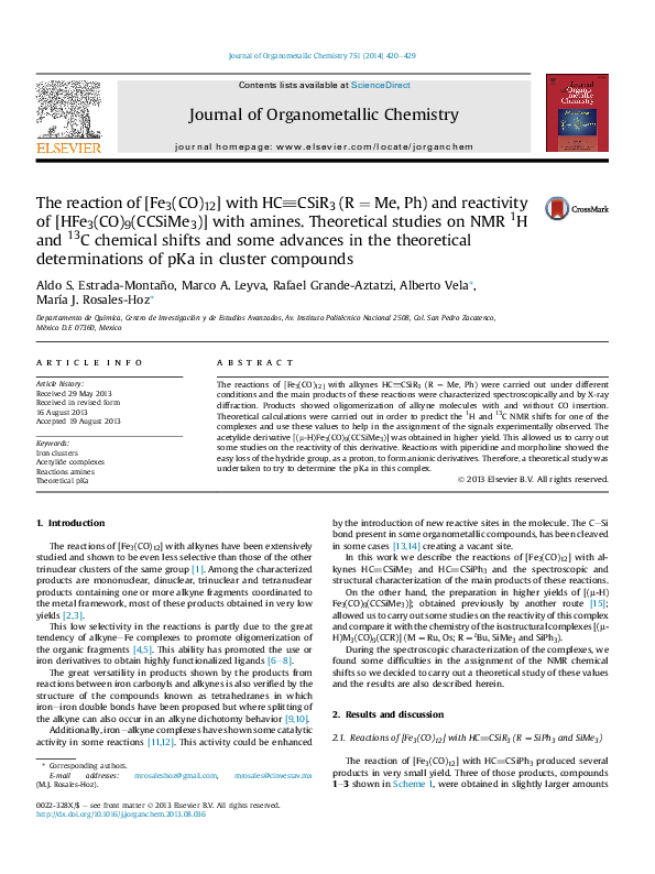 (PDF) The reaction of [Fe3(CO)12] with HCCSiR3 (R = Me, Ph) and ...
