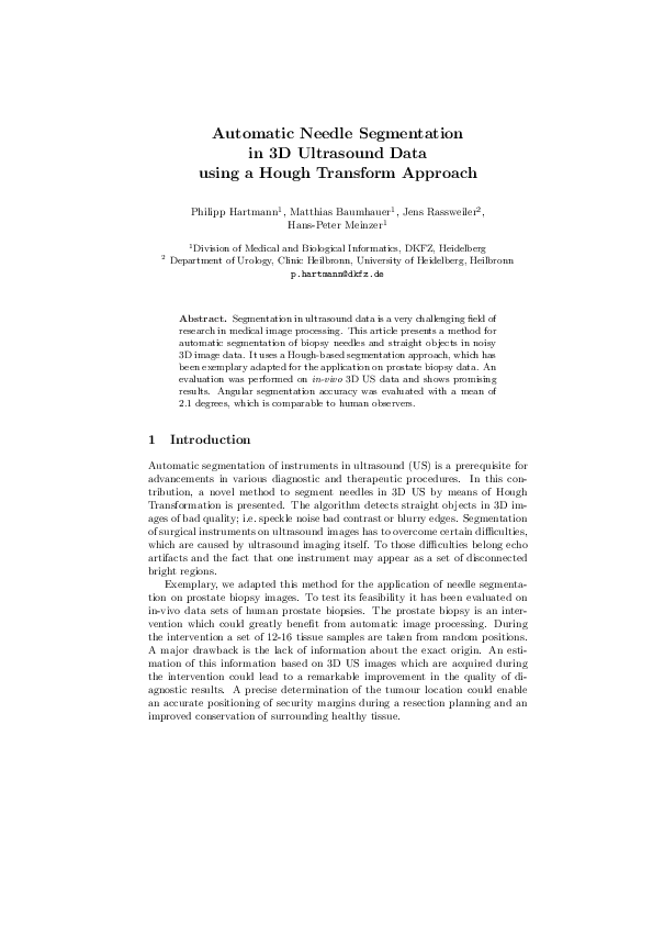 (PDF) Hough Transform for Automatic Needle Segmentation in 3D Ultrasound