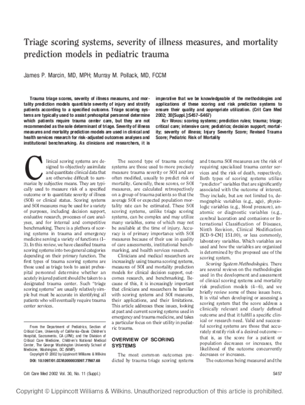 (PDF) Triage scoring systems, severity of illness measures, and ...