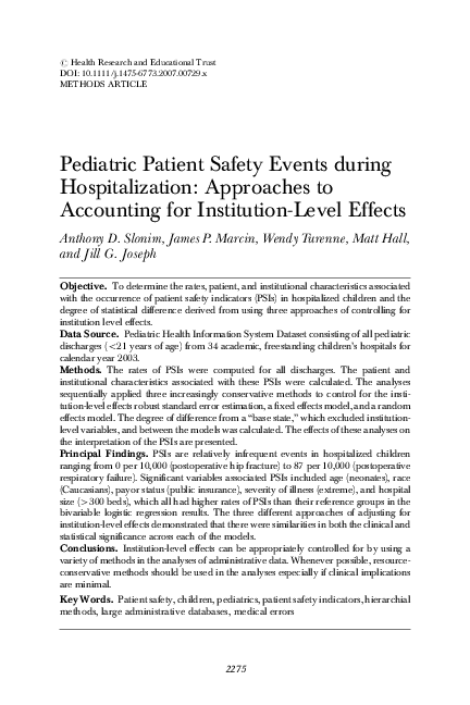 (PDF) Pediatric Patient Safety Events during Hospitalization ...