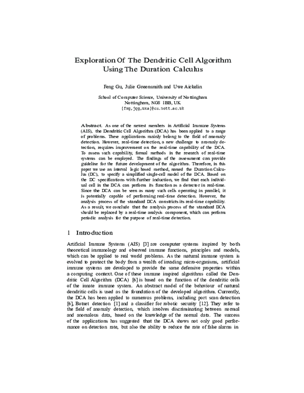 (PDF) Exploration of the dendritic cell algorithm using the duration calculus