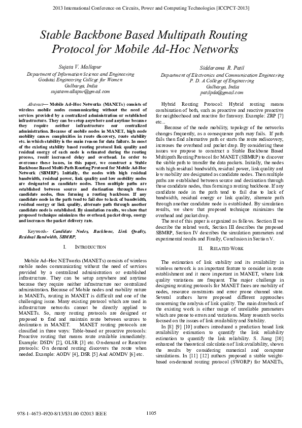 (PDF) Stable Backbone Based Multipath Routing Protocol for Mobile Ad-Hoc Networks