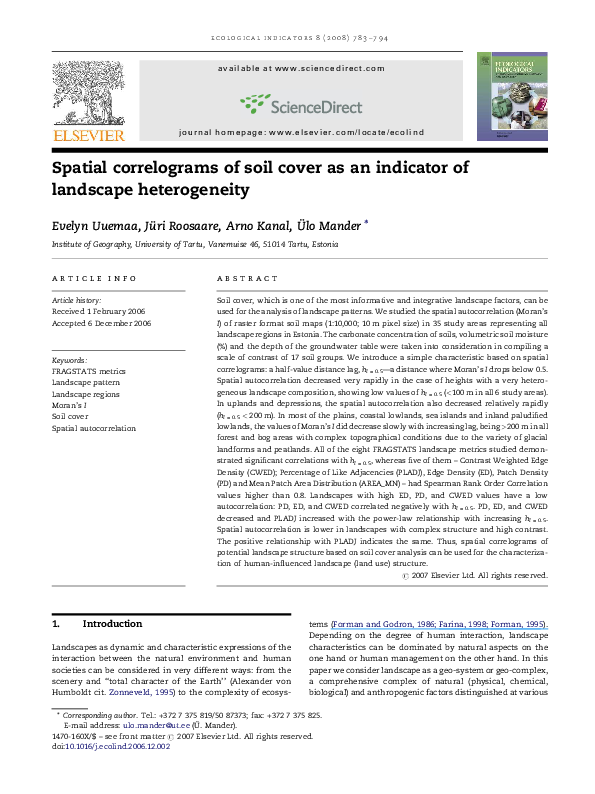 (PDF) Spatial correlograms of soil cover as an indicator of landscape ...