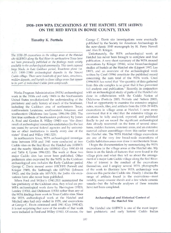 (PDF) 938-1939 WPA EXCAVATIONS AT THE HATCHEL SITE (41BW3) ON THE RED ...