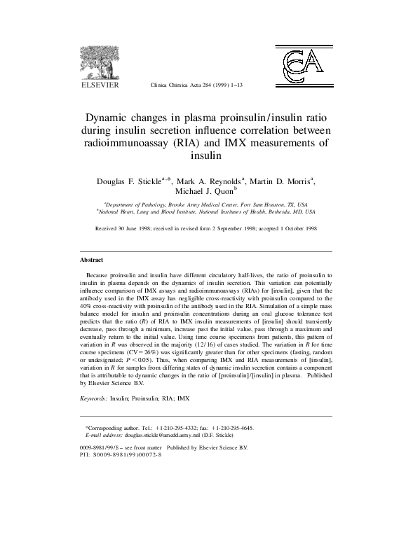 (PDF) Dynamic changes in plasma proinsulin/insulin ratio during insulin ...