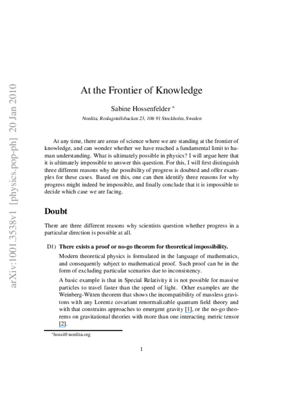 (PDF) At the frontier of knowledge
