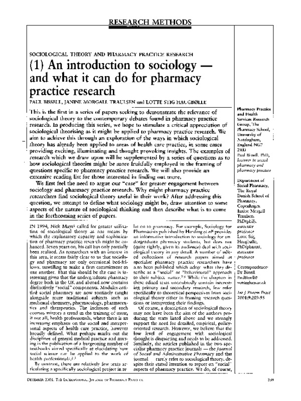 (PDF) SOCIOLOGICAL THEORY AND PHARMACY PRACTICE RESEARCH: (2) An ...