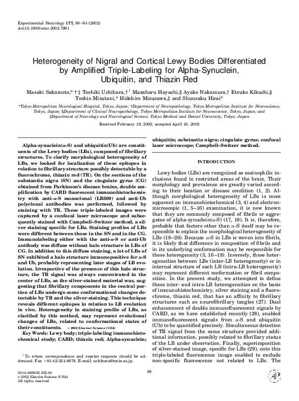 (PDF) Heterogeneity of Nigral and Cortical Lewy Bodies Differentiated ...