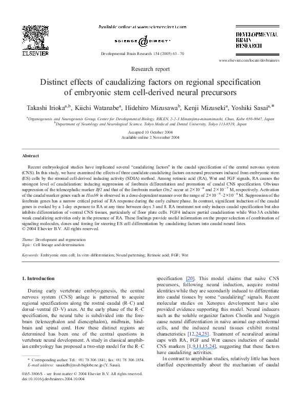 (PDF) Distinct effects of caudalizing factors on regional specification ...