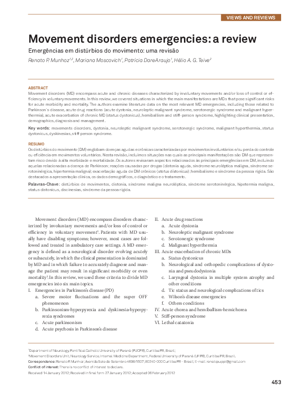 (PDF) Movement disorders emergencies: a review