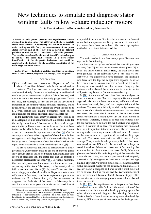 Pdf New Techniques To Simulate And Diagnose Stator Winding Faults In