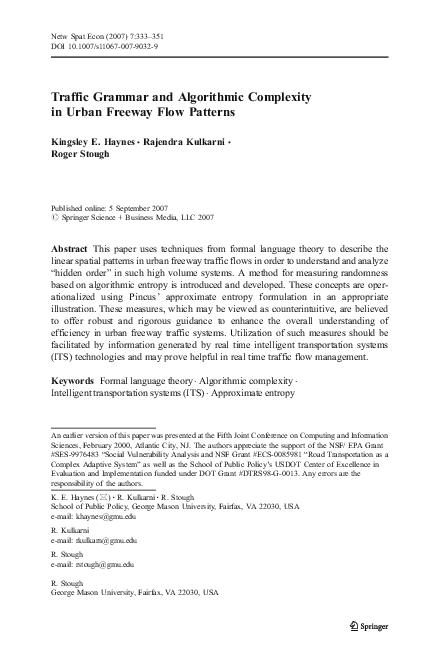 (PDF) Traffic Grammar and Algorithmic Complexity in Urban Freeway Flow Patterns