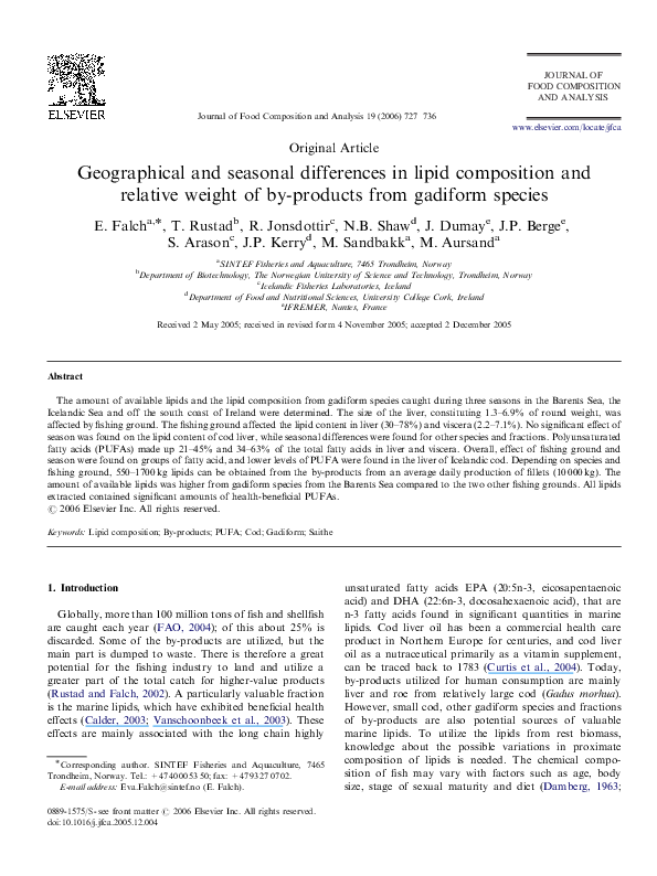 (PDF) Geographical and seasonal differences in lipid composition and ...