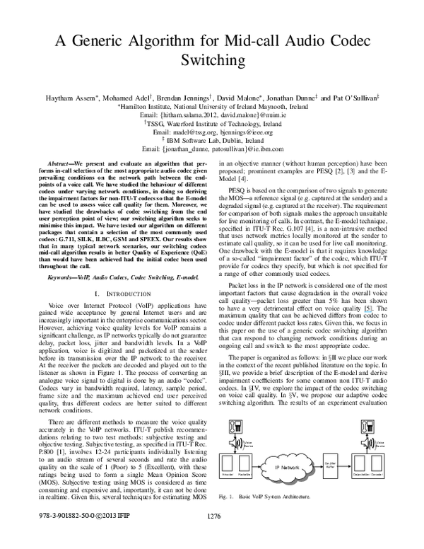 (PDF) A generic algorithm for mid-call audio codec switching