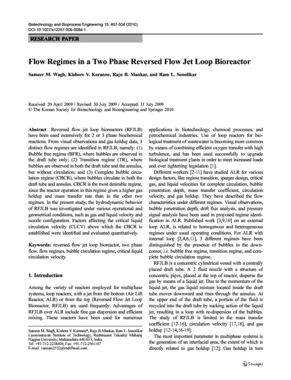 (PDF) Flow regimes in a two phase reversed flow jet loop bioreactor