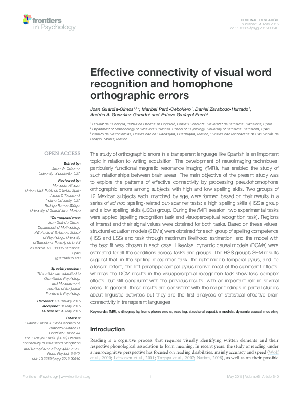 (PDF) Effective connectivity of visual word recognition and homophone orthographic errors