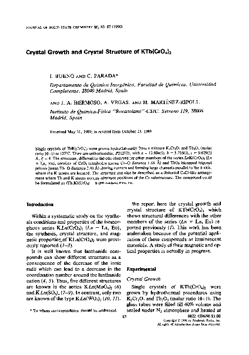 (PDF) Crystal growth and crystal structure of KTb(CrO4)2