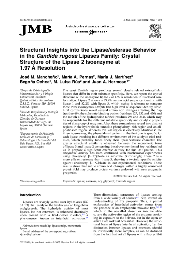(PDF) Structural Insights into the Lipase/esterase Behavior in the ...
