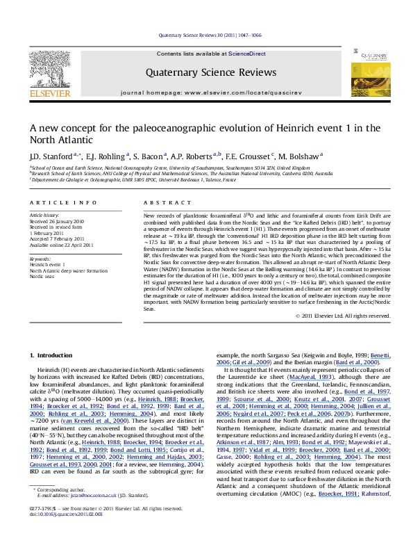 (PDF) A new concept for the paleoceanographic evolution of Heinrich ...