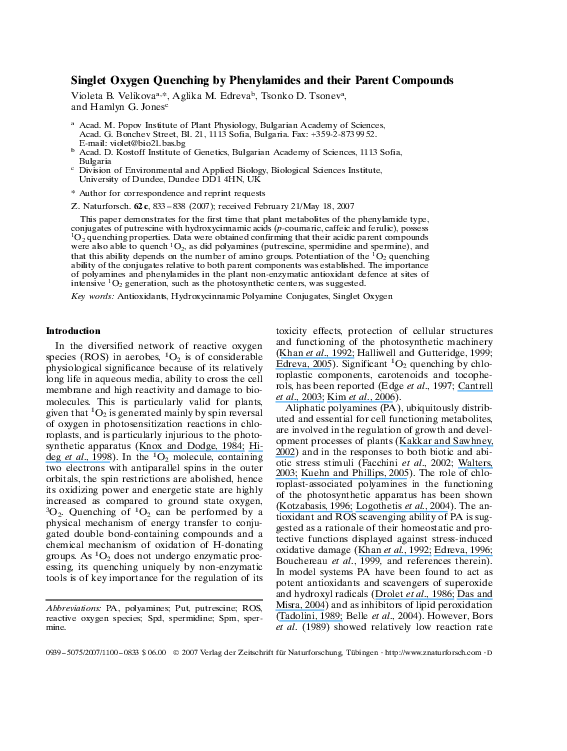(PDF) Singlet Oxygen Quenching by Phenylamides and their Parent Compounds