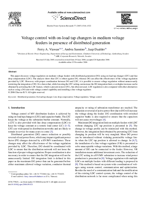 (PDF) Voltage control with on-load tap changers in medium voltage feeders in presence of ...