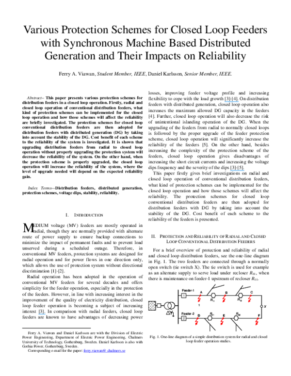 (PDF) Various Protection Schemes for Closed Loop Feeders with Synchronous Machine Based ...