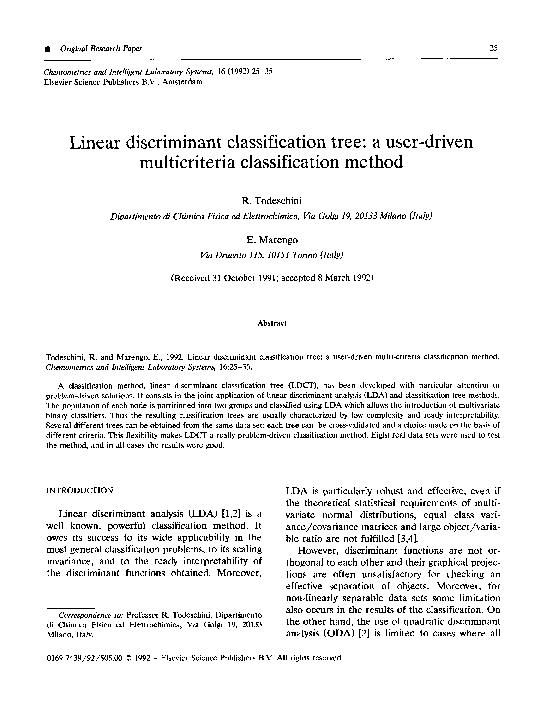 (PDF) Linear discriminant classification tree: a user-driven ...