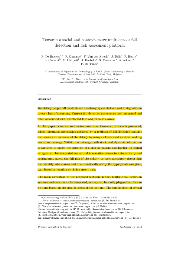 (PDF) Towards a social and context-aware multi-sensor fall detection ... (PDF) Towards a social and context-aware multi-sensor fall detection ...