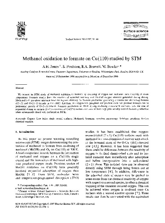 (PDF) Methanol oxidation to formate on Cu(110) studied by STM