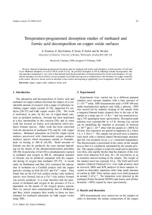 (PDF) Temperature-programmed desorption studies of methanol and formic ...