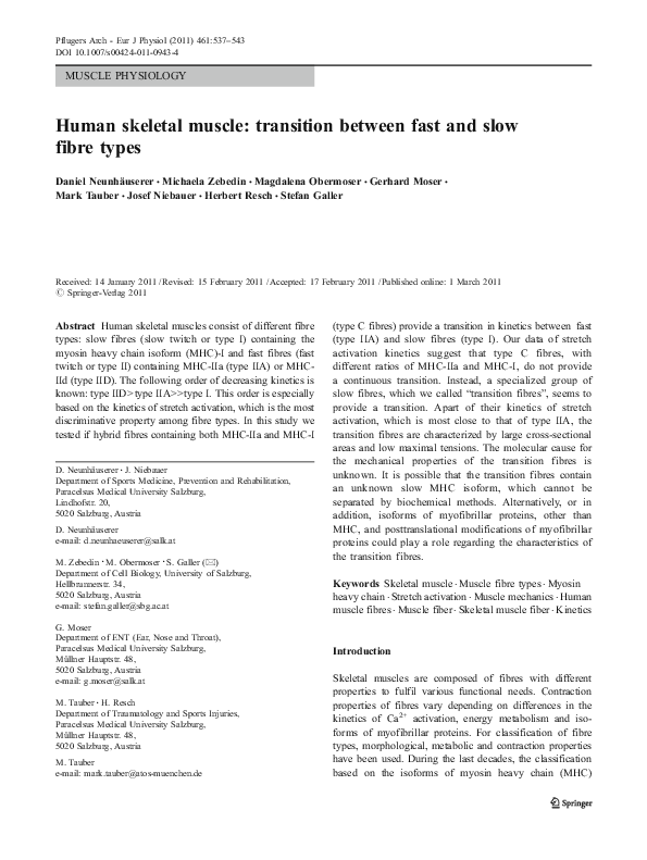 (PDF) Human skeletal muscle: transition between fast and slow fibre types